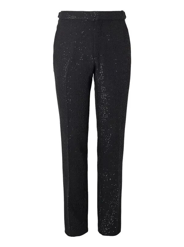 TOM FORD Tapered Sequin-embellished Wool-blend Bouclé Trousers - Black