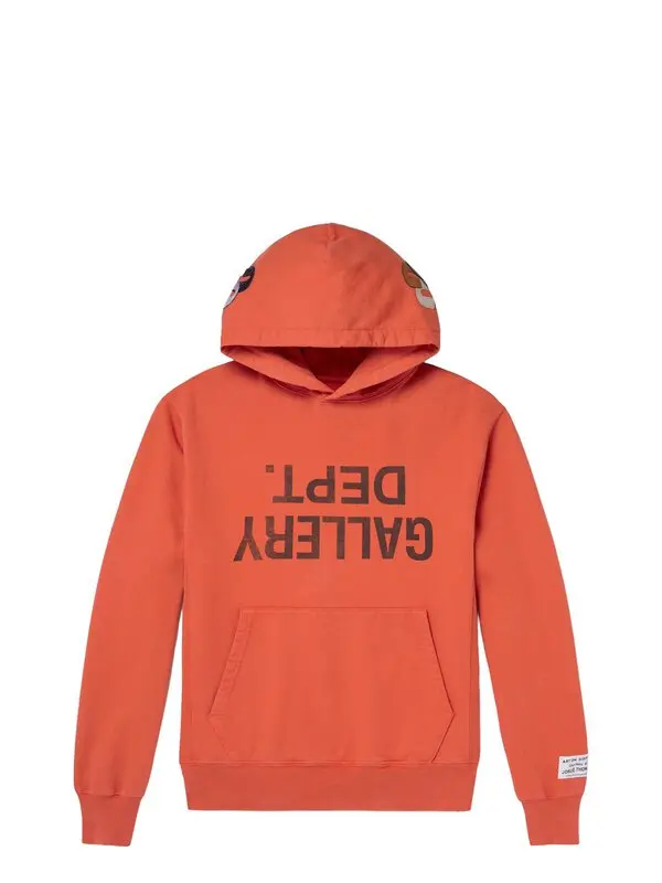 GALLERY DEPT. Logo-print Appliquéd Cotton-jersey Hoodie - Orange