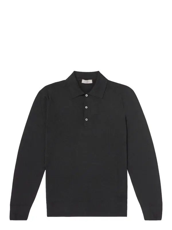 Canali Wool Polo Shirt - Black
