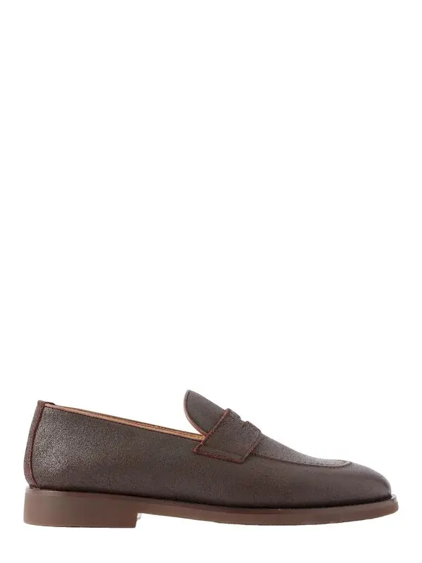 Brunello Cucinelli Waxed Suede Penny Loafers - Brown