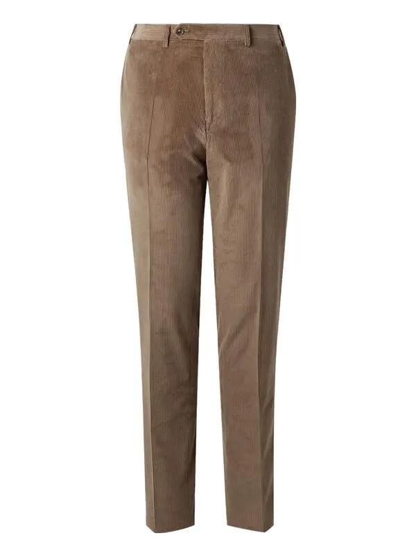 Canali Tapered Cotton-blend Corduroy Trousers - Brown