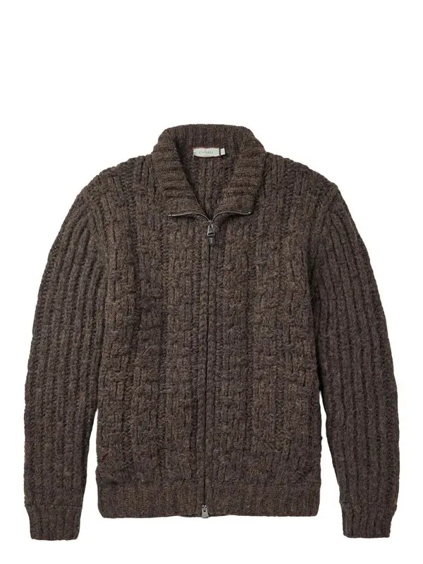Canali Basketwoven Alpaca-blend Zip-up Cardigan - Brown
