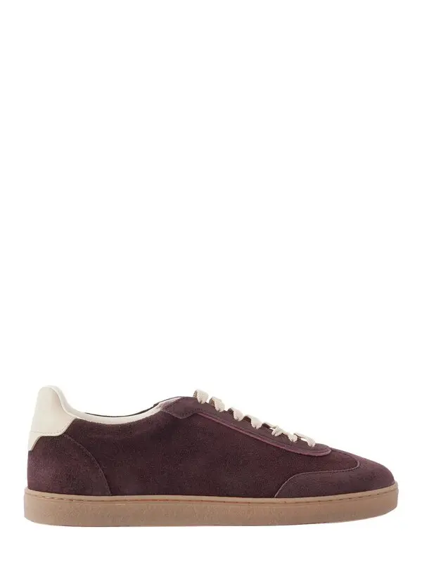 Brunello Cucinelli Leather-trimmed Waxed-suede Sneakers - Burgundy