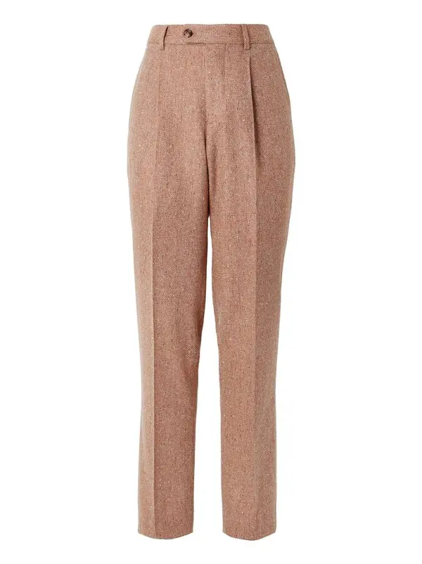 Brunello Cucinelli Straight-leg Herringbone Wool-cashmere Trousers - Orange