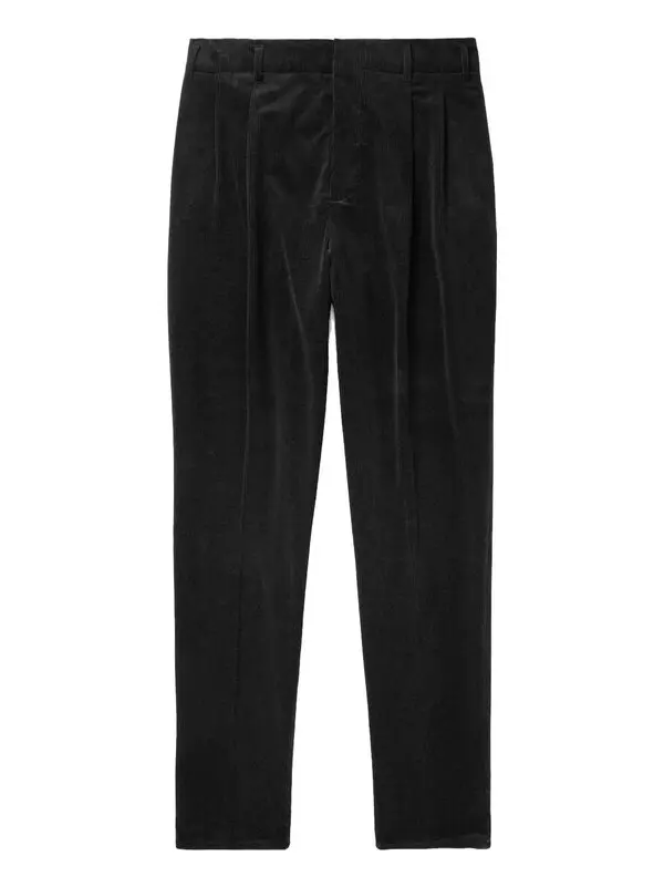 Brunello Cucinelli Tapered Pleated Cotton And Cashmere-blend Corduroy Trousers - Black