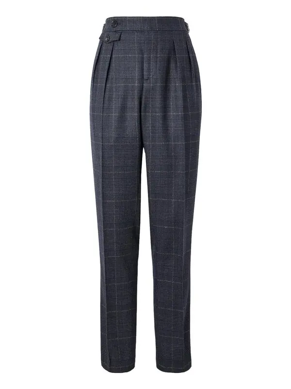 Brunello Cucinelli Straight-leg Checked Cashmere And Wool-blend Trousers - Blue