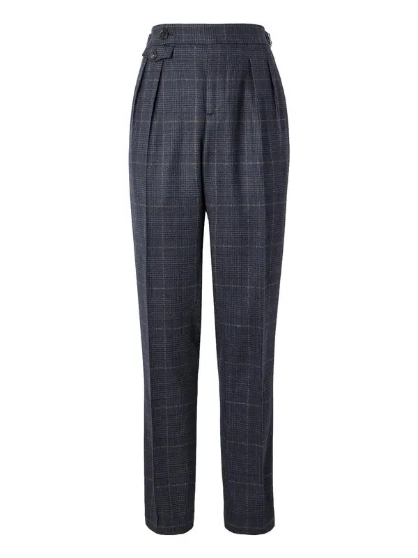Brunello Cucinelli Straight-leg Checked Cashmere And Wool-blend Trousers - Blue