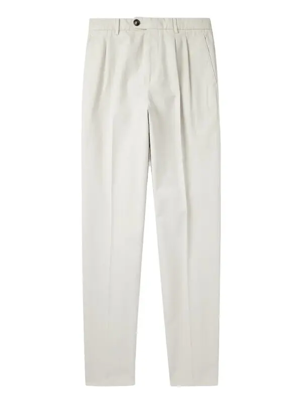 Brunello Cucinelli Straight-leg Pleated Cotton Trousers - White