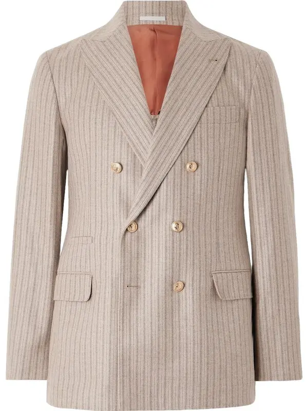 Brunello Cucinelli Striped Cashmere And Silk-blend Suit Jacket - Neutrals