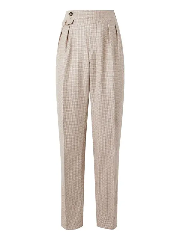 Brunello Cucinelli Straight-leg Pleated Puppytooth Cashmere And Silk-blend Suit Trousers - Neutrals