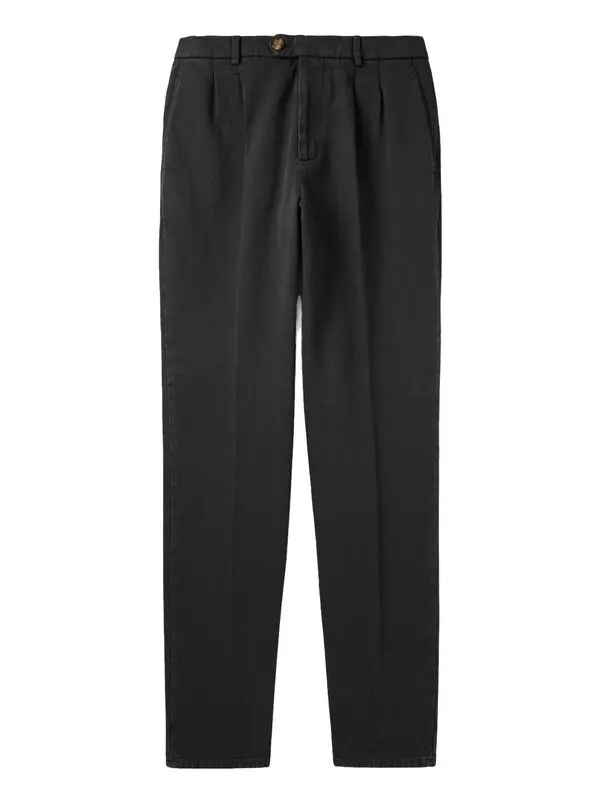 Brunello Cucinelli Straight-leg Pleated Cotton-corduroy Trousers - Gray