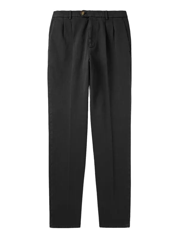 Brunello Cucinelli Straight-leg Pleated Cotton-corduroy Trousers - Gray