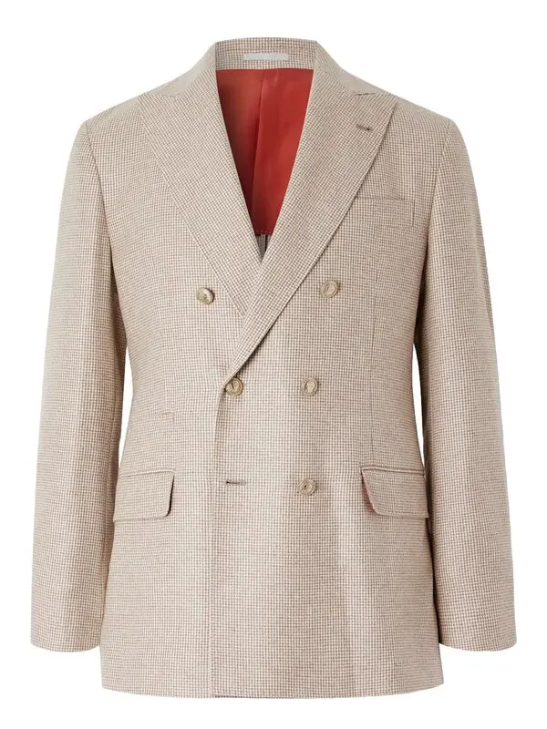 Brunello Cucinelli Double-breasted Puppytooth Cashmere And Silk-blend Suit Jacket - Neutrals