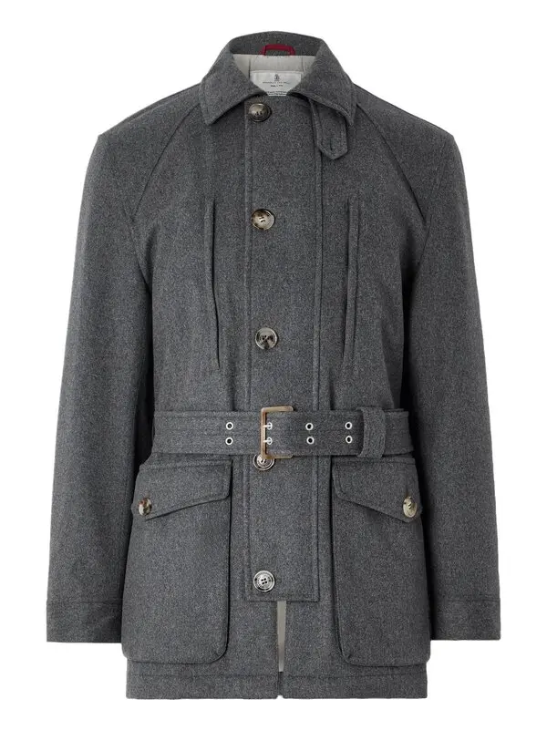 Brunello Cucinelli Belted Wool Field Jacket - Gray