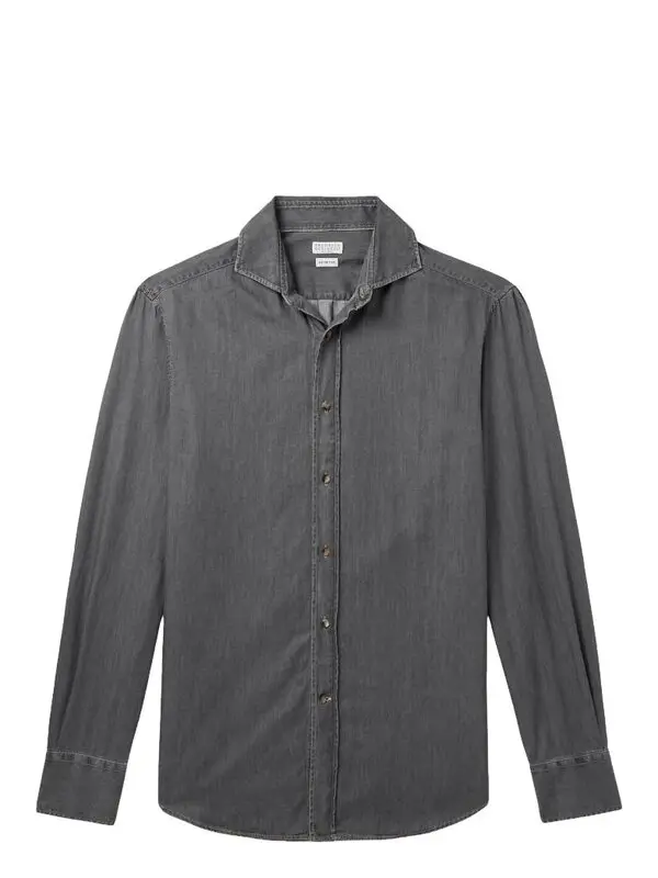 Brunello Cucinelli Slim-fit Spread-collar Cotton-chambray Shirt - Gray