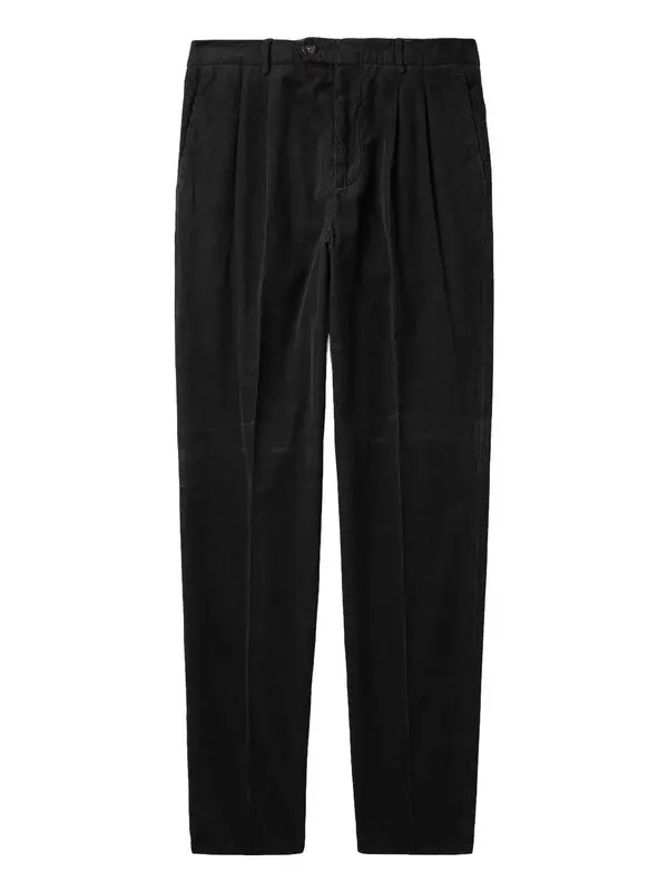 Brunello Cucinelli Tapered Pleated Cotton-corduroy Trousers - Black