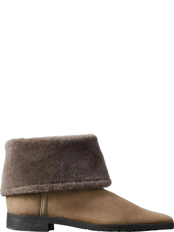 TOTEME Shearling-trimmed Suede Ankle Boots - Brown