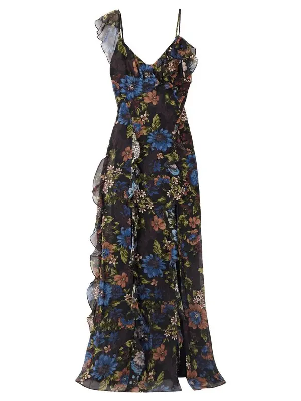 Veronica Beard Madeline Floral-print Silk-voile Maxi Dress - Blue