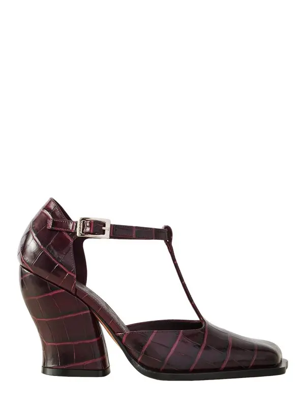 Loewe Onda Croc-effect Leather Pumps - Burgundy