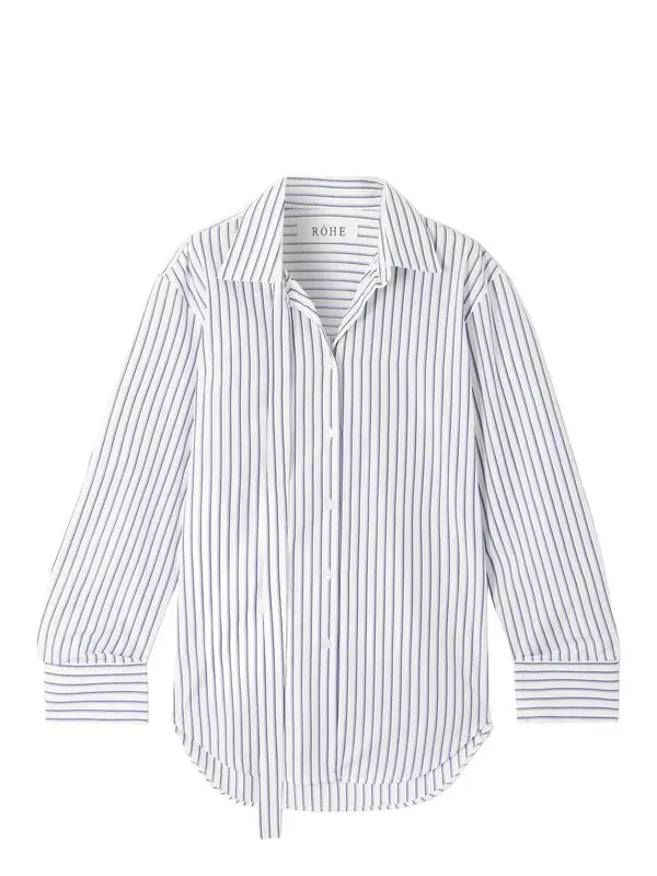 RÓHE Tie-neck Striped Cotton-poplin Shirt - White