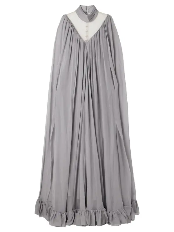RODARTE Cape-effect Silk-chiffon Gown - Gray