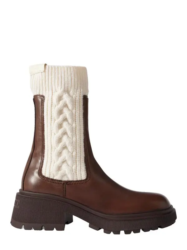 JIMMY CHOO Tamia 70 Cable-knit Chelsea Boots - Brown
