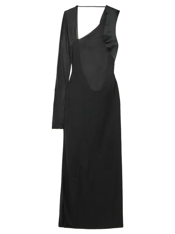 Galvan Modernist One-sleeve Satin And Stretch-tulle Midi Dress - Black