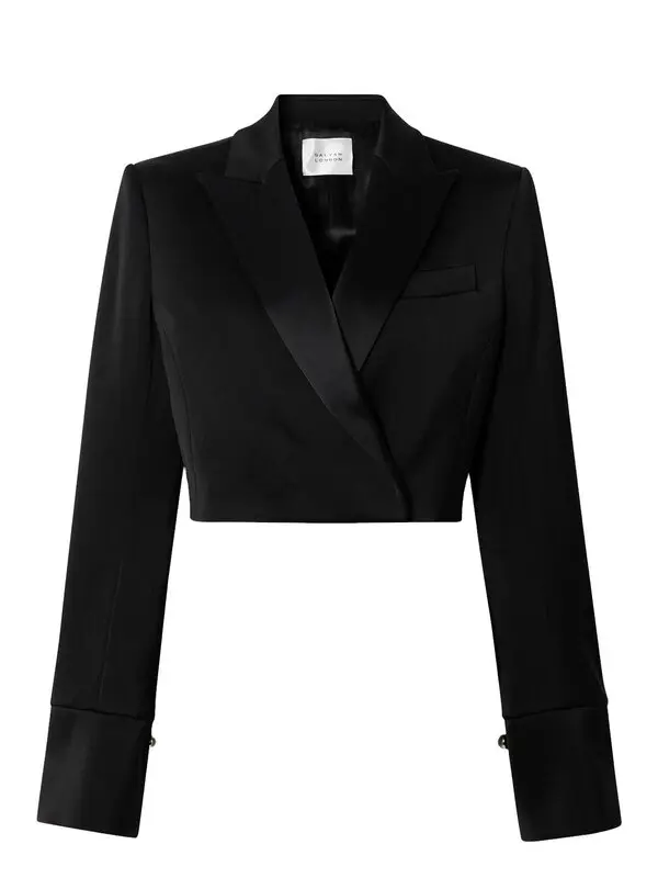 Galvan Strata Cropped Duchesse-satin Blazer - Black
