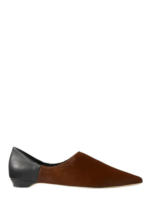 JAMIE HALLER Collapsible-heel Leather And Calf Hair Mules - Brown