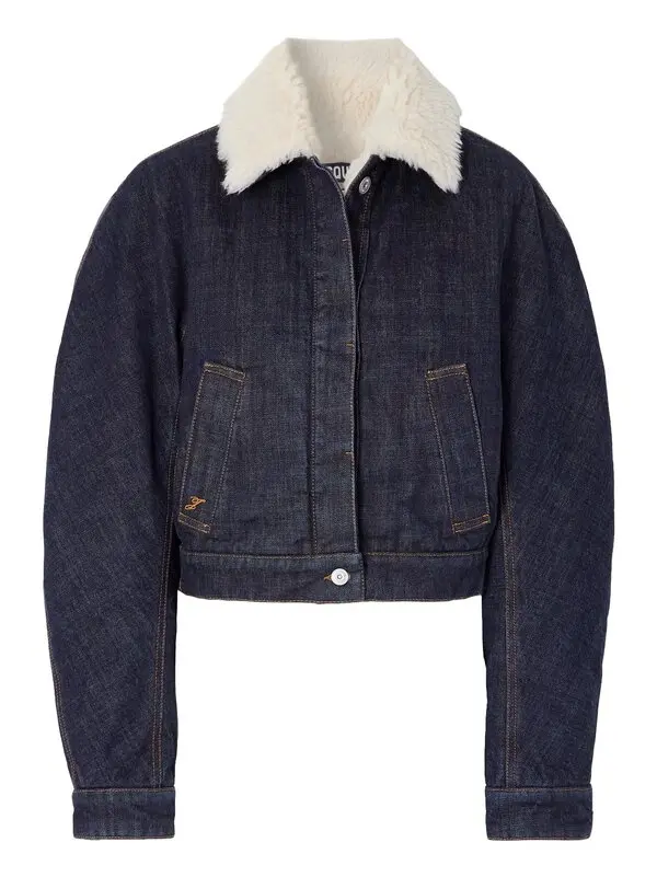 Jacquemus The Ovalo Fleece-trimmed Denim Jacket - Dark Denim