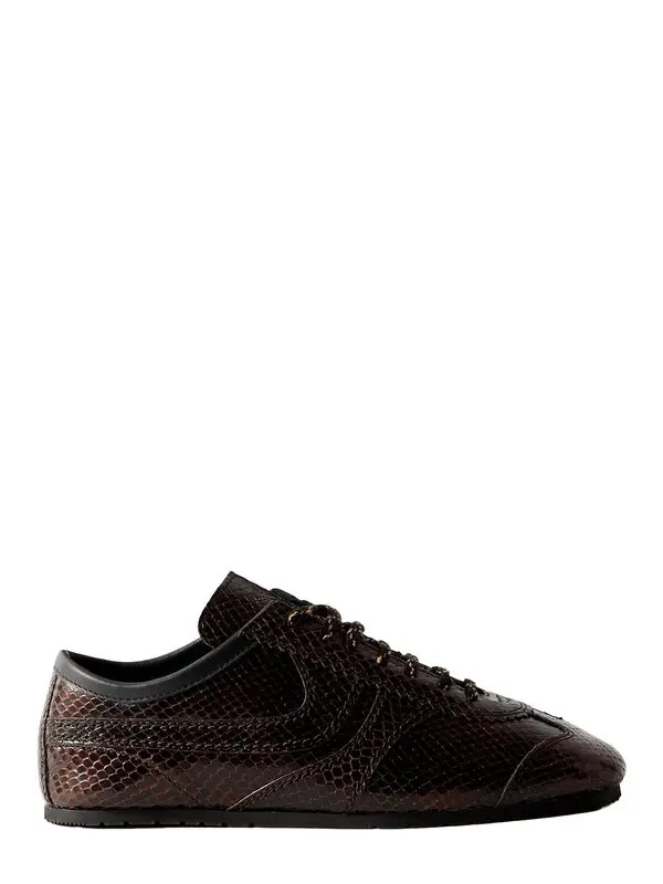 Dries Van Noten Snake-effect Leather Sneakers - Brown