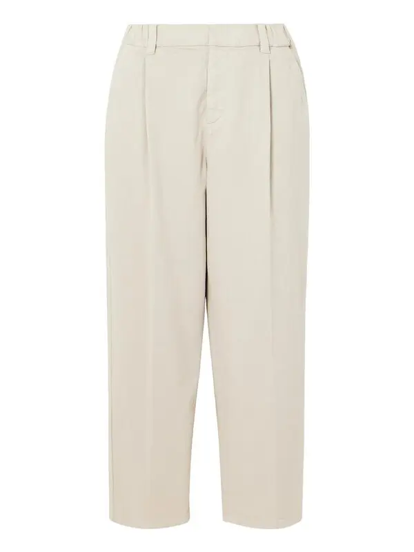 Brunello Cucinelli Cropped Pleated Tapered Stretch-cotton Twill Trousers - White