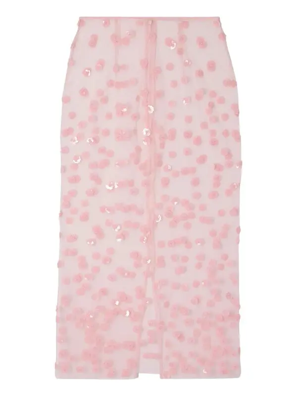 Cecilie Bahnsen Gus Embellished Tulle Midi Skirt - Pink
