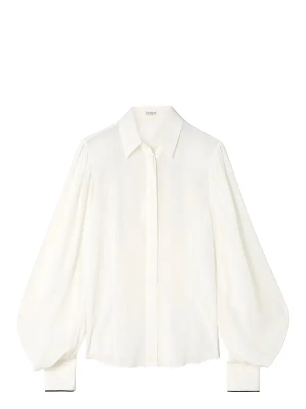 Brunello Cucinelli Bead-embellished Silk Shirt - White