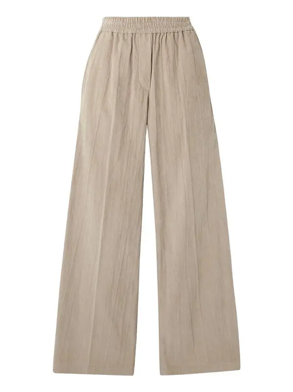 Brunello Cucinelli Gathered Cotton-blend Corduroy Wide-leg Pants - Neutrals