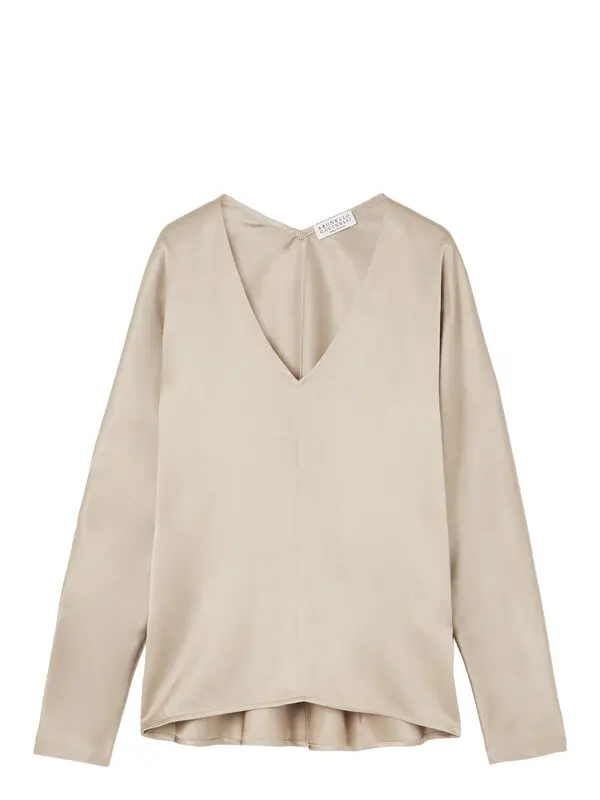 Brunello Cucinelli Silk-satin Blouse - Brown