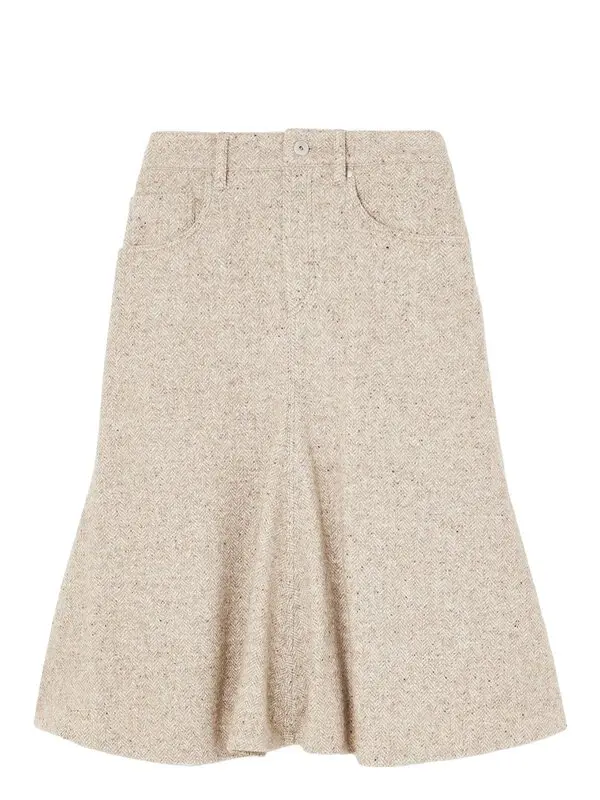 Brunello Cucinelli Herringbone Wool-blend Midi Skirt - Neutrals