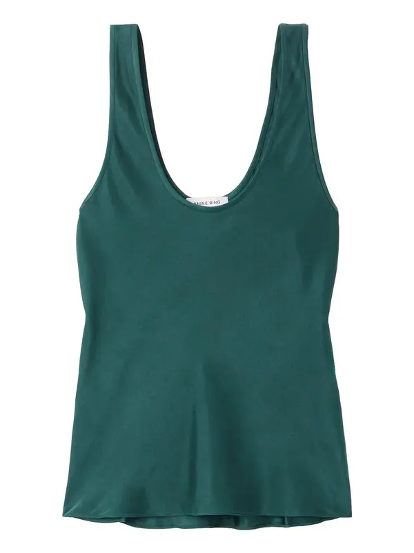 ANINE BING Lea Silk-satin Tank - Green