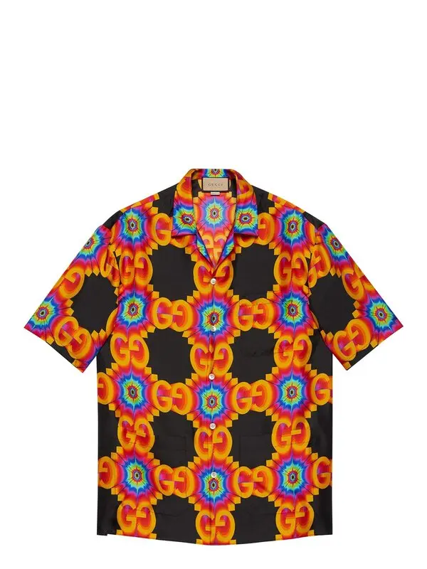 Gucci Gg Kaleidoscope Silk Bowling Shirt - Black