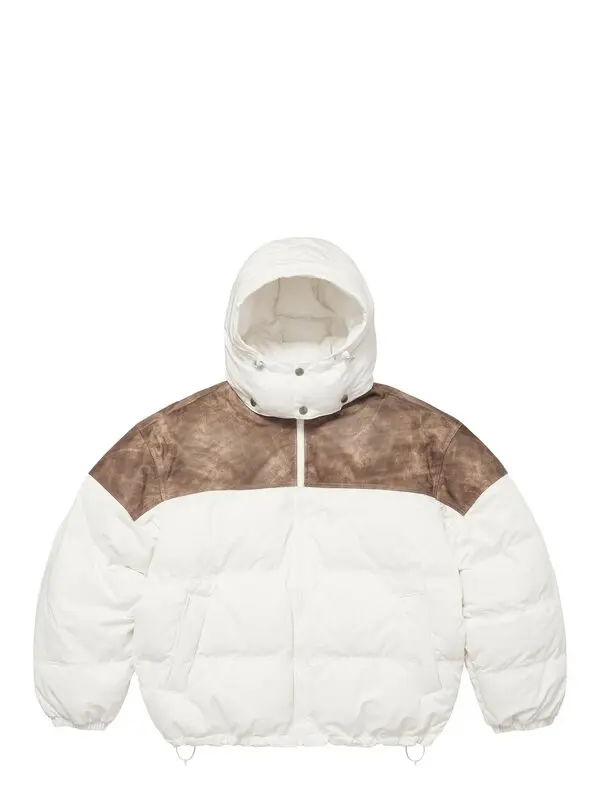 Supreme Leather Yoke Puffer Jacket - White