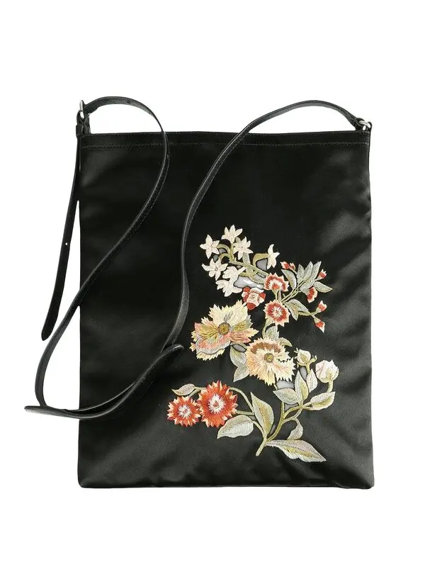 Dries Van Noten Floral Embroidery Shoulder Bag - Black