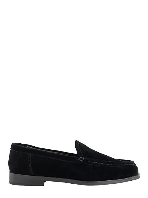 TONY BIANCO Suede Almond Toe Loafers - Black Suede