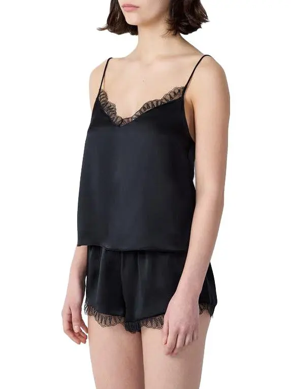 ETAM Lace Trim Silk Camisole - Black