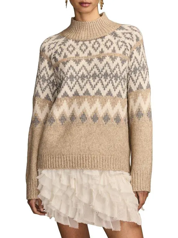 Lucky Brand Fair Isle Mock Neck Sweater - Cream Heather