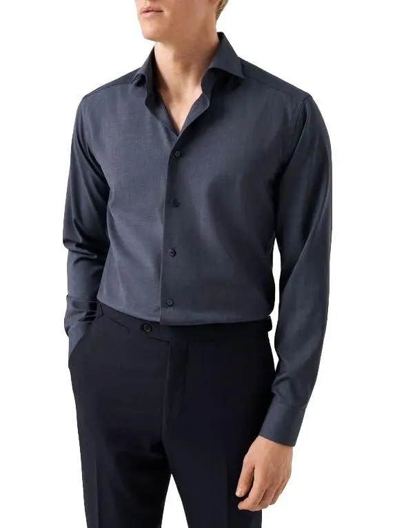 Eton Slim Fit Wool Dress Shirt - Dark Blue