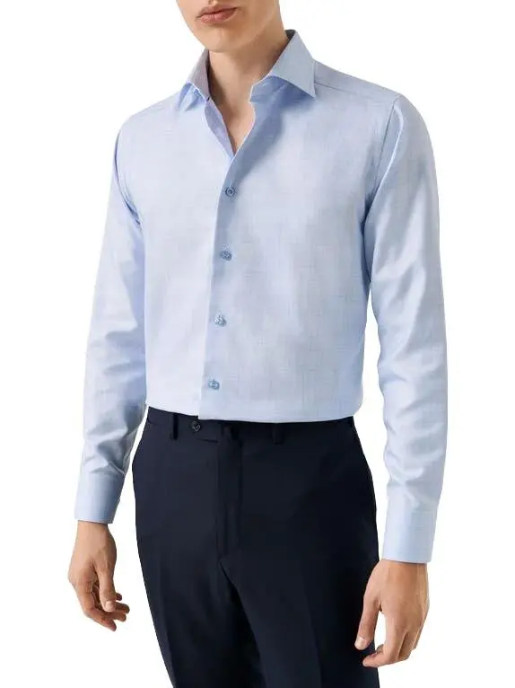 Eton Slim Fit Check King Twill Dress Shirt - Light Blue