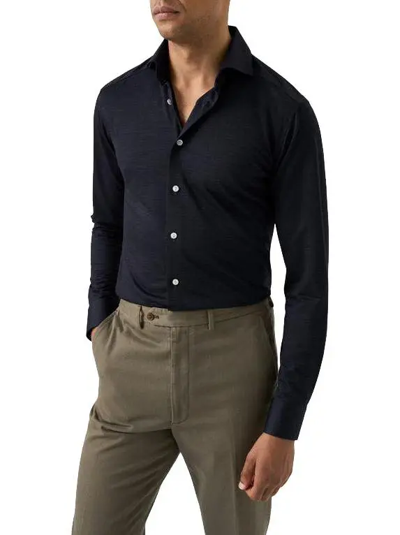 Eton Contemporary Fit Solid Jersey Button-up Shirt - Navy
