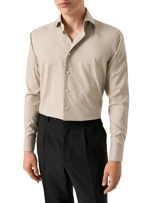 Eton Slim Fit Flannel Dress Shirt - Light Beige