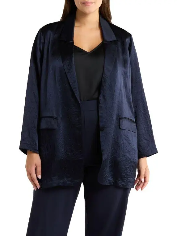 Eileen Fisher Crinkled Satin Blazer - Ink