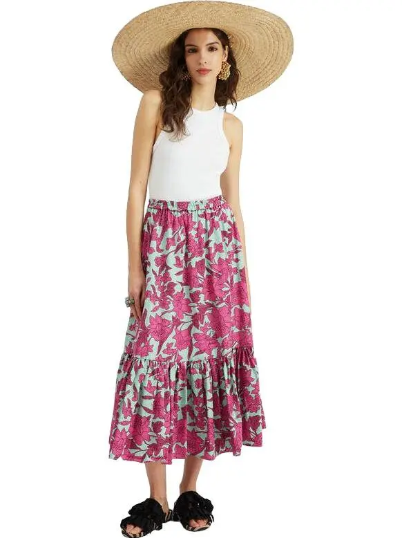 La DoubleJ Sunset Printed Cotton Poplin Skirt - Lilium Purple